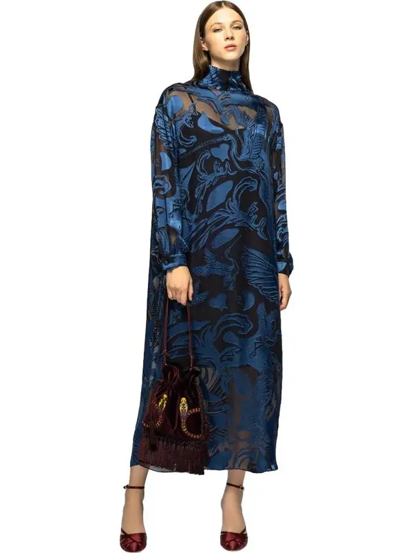 PAULA Ophelia Devoré Turtleneck Maxi Dress - Blue