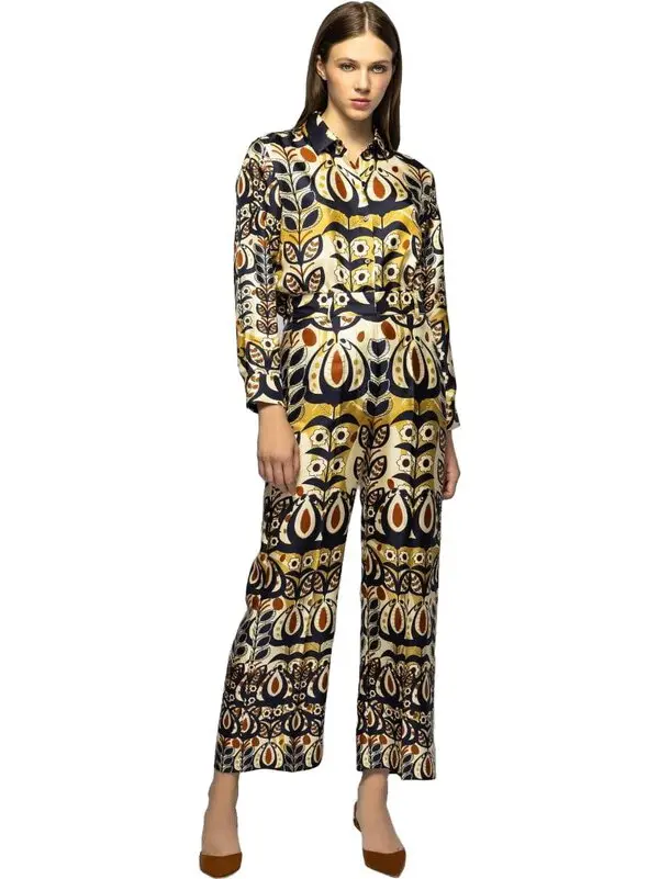 PAULA S Sonia Wonderland Printed Silk Twill Pants - Blue