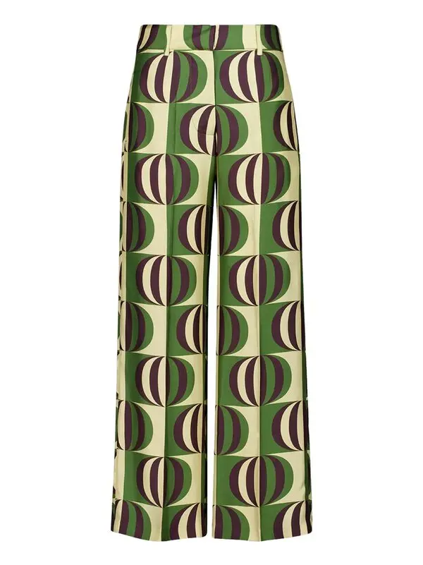 PAULA Sonia Modernchess Printed Silk Twill Wide Leg Pants - Multicolour