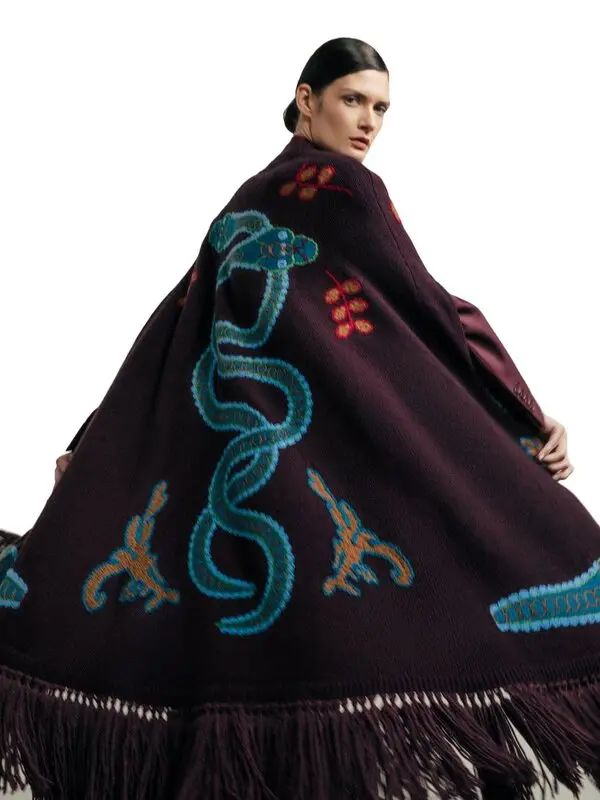 PAULA S Sapphire Hand-embroidered Knitted Cape - Purple
