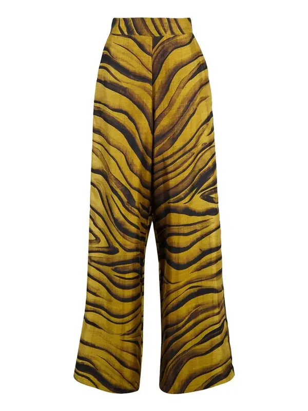 PAULA S Nuria Tigerstripe Wide-leg Silk Pants - Orange