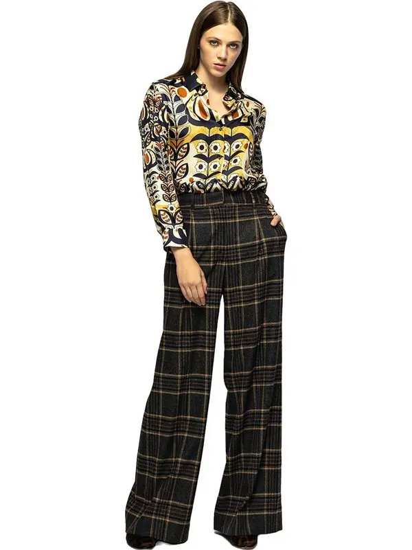 PAULA S Francis Check Houndstooth Wide-leg Pants - Brown