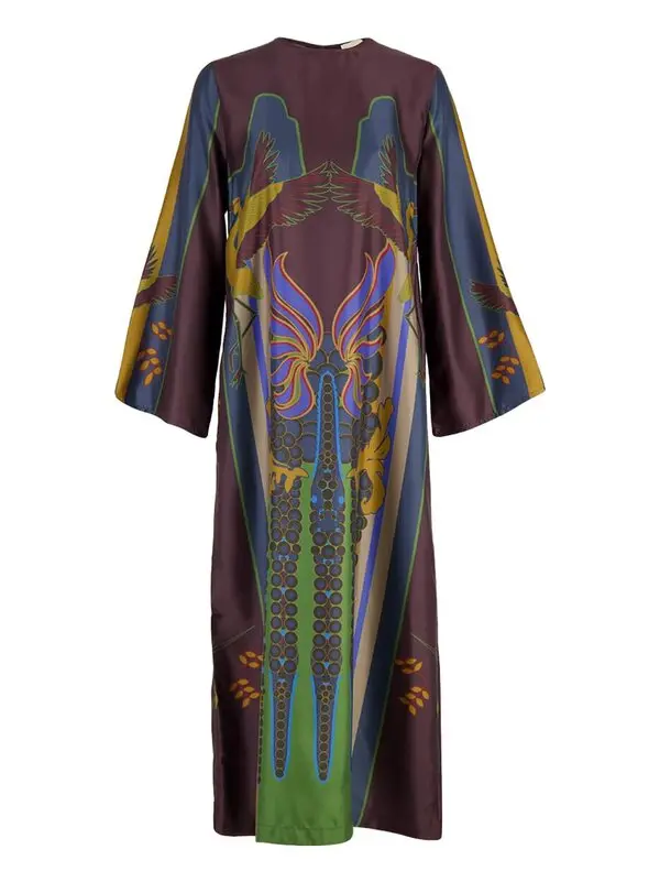 PAULA Celina Fairytail Turtleneck Printed Silk Twill Dress - Purple