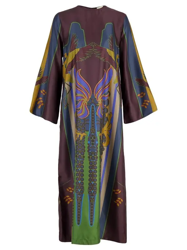 PAULA Celina Fairytail Turtleneck Printed Silk Twill Dress - Purple