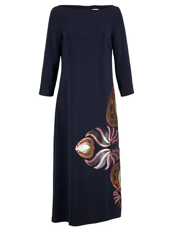 PAULA Name Bellona Sequin Embroidered Long Dress - Black
