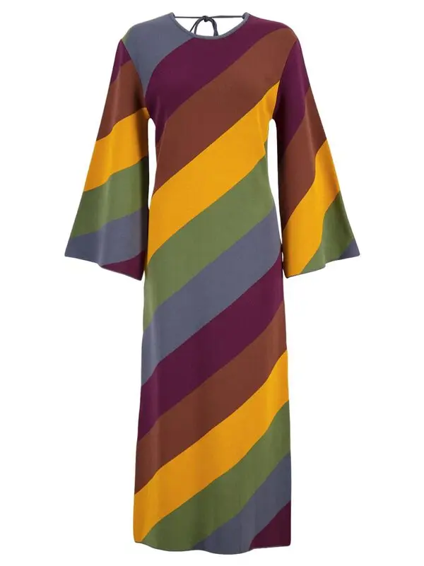 PAULA S Choice Curie Multi Stripes Knitted Cut-out Back Dress - Multicolour