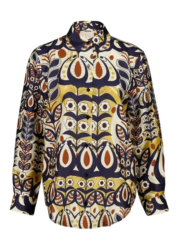 PAULA Ametista Wonderland Printed Silk Twill Shirt - Blue