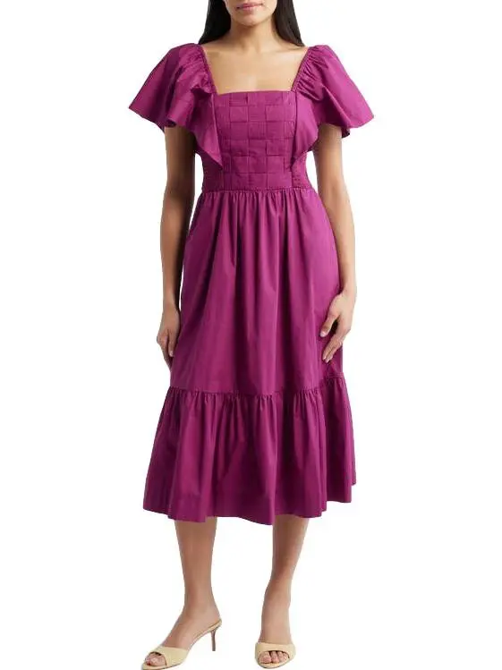 Eliza J Flutter Sleeve Square Neck Midi Dress - Berry