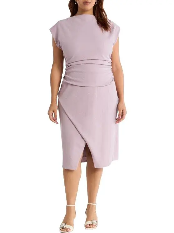 Nordstrom Cap Sleeve Ruched Dress With Slit - Purple Fog