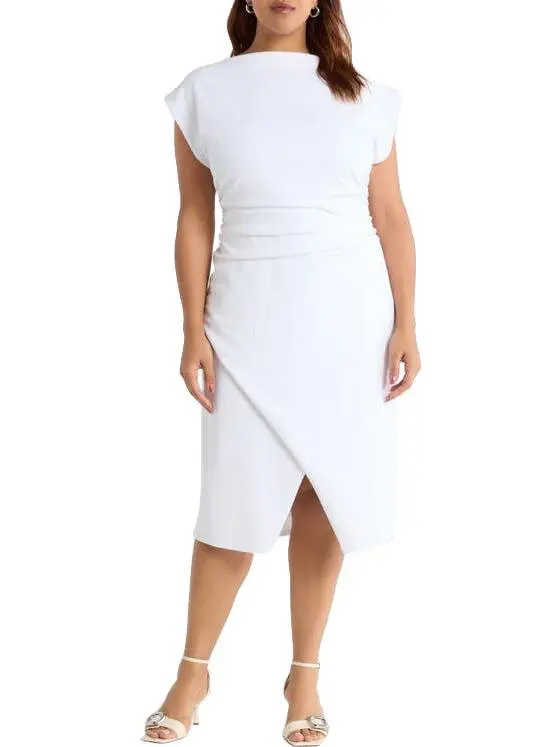 Nordstrom Cap Sleeve Ruched Dress With Slit - White