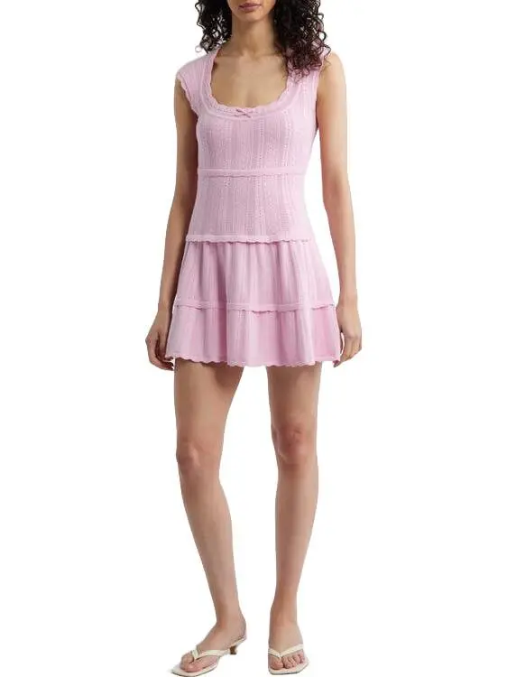 LoveShackFancy Leighton Pointelle Knit Dress - Candy Floss Pink