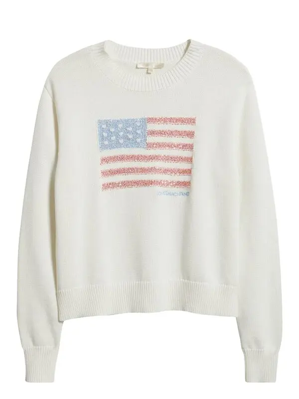 LoveShackFancy Sequin Flag Cotton Sweater - Pop Rocket