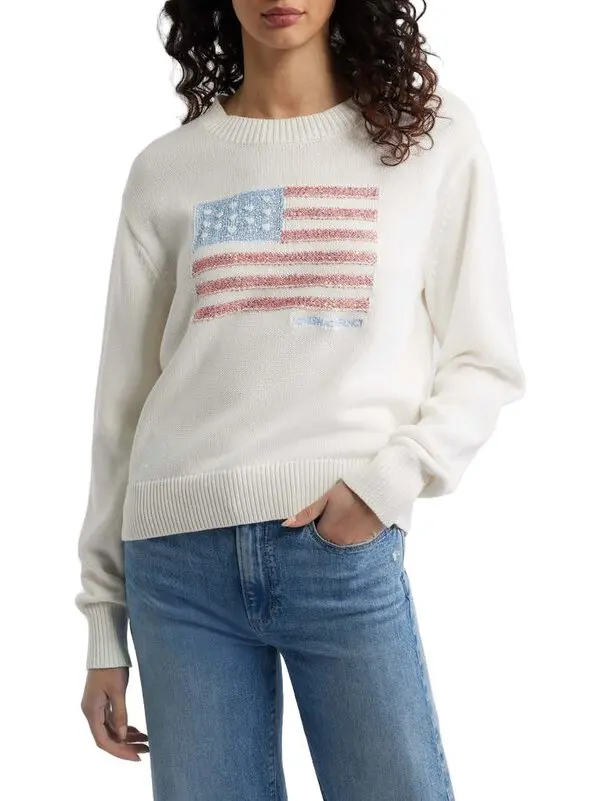 LoveShackFancy Sequin Flag Cotton Sweater - Pop Rocket