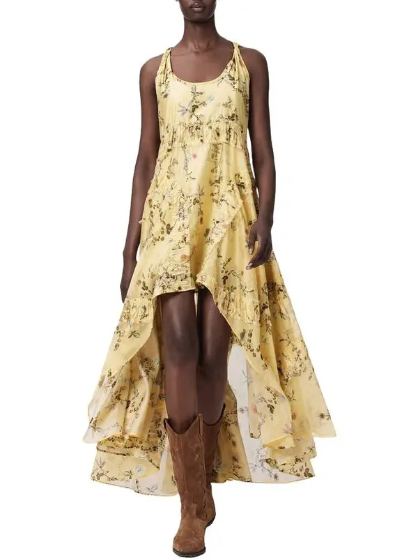ALLSAINTS Dorina Floral High-low Maxi Dress - Carmel Pale Yellow