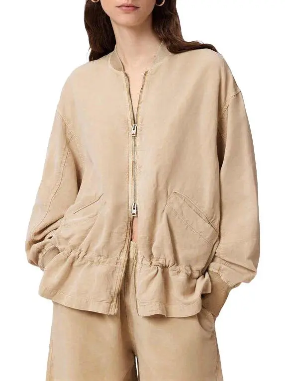 ALLSAINTS Sofi Bomber Jacket With Ruffled Hem - Sand Brown