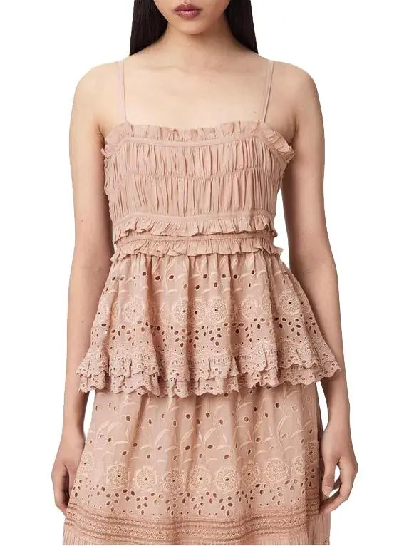 ALLSAINTS Camille Ruffle Eyelet Top - Plaster Pink