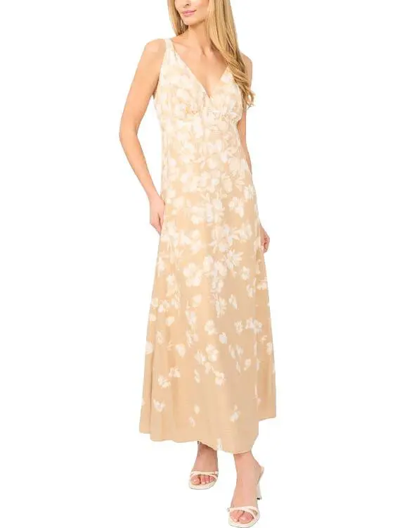 Halogen Plunge Neck A-line Maxi Dress - Pebble