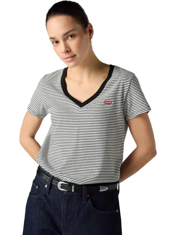 LEVI'S Striped V-neck T-shirt - Cloud Dancer