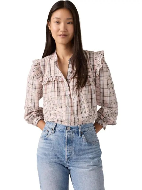 LEVI'S Gianna Long-sleeve Blouse With Ruffle Trim - Taos Taupe