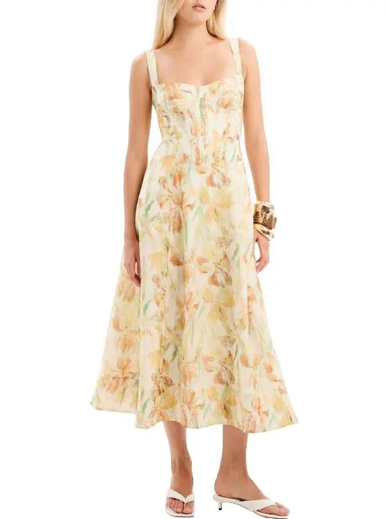 Bardot Adaline Floral Midi Dress - Yellow Floral