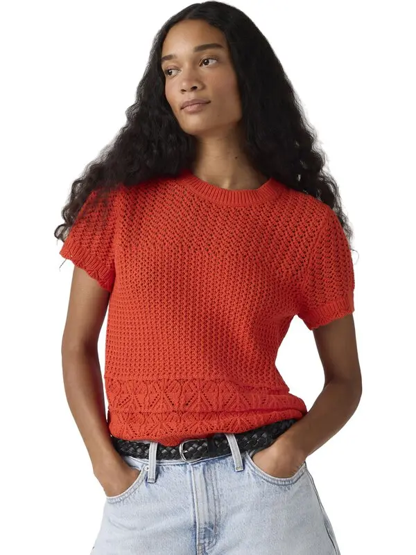 LEVI'S Isabelle Crochet Short Sleeve Sweater - Signal Red