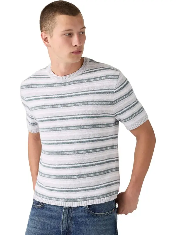 LEVI'S Stinson Sweater Tee Striped Knit T-shirt - Cardinal Stripe Light Grey Heather