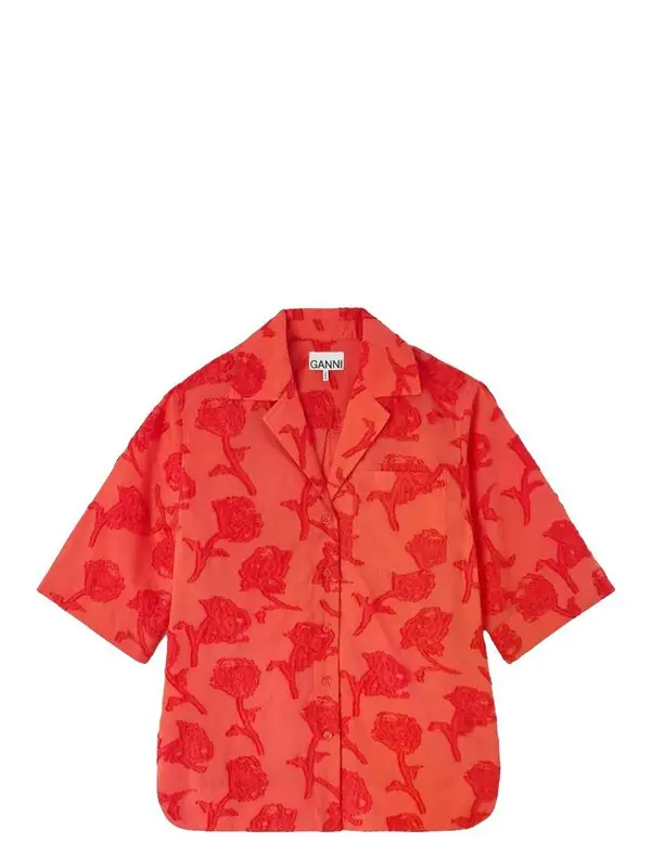 GANNI Fil-coupé Floral Shirt - Red