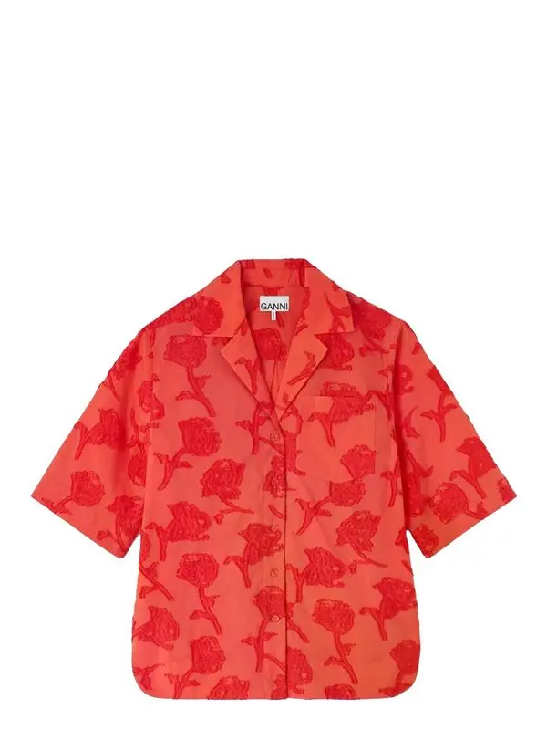 GANNI Fil-coupé Floral Shirt - Red