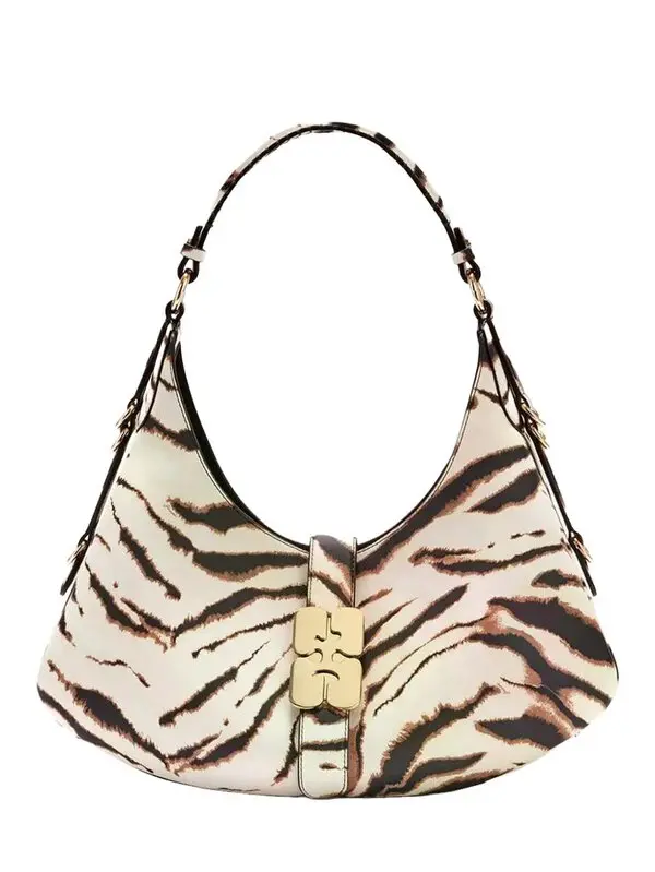 GANNI Small Zebra Print Shoulder Bag - Neutrals