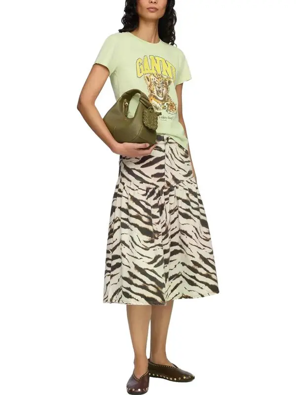 GANNI Printed Midi Denim Skirt - Neutrals