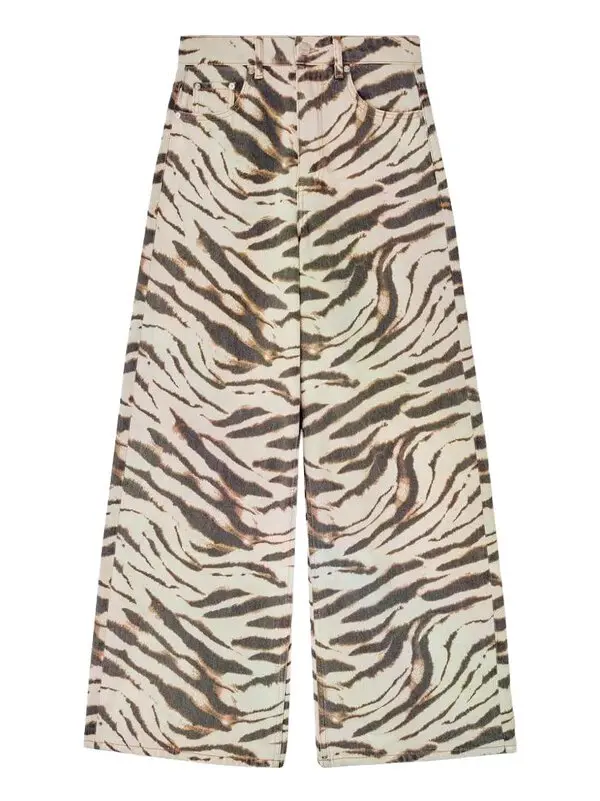 GANNI Zebra Wide Leg Jeans - Neutrals