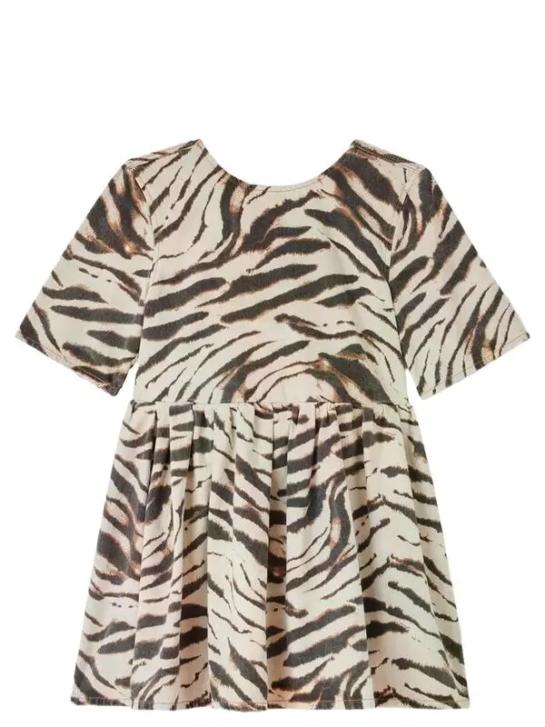 GANNI Zebra-print Denim Dress - Neutrals