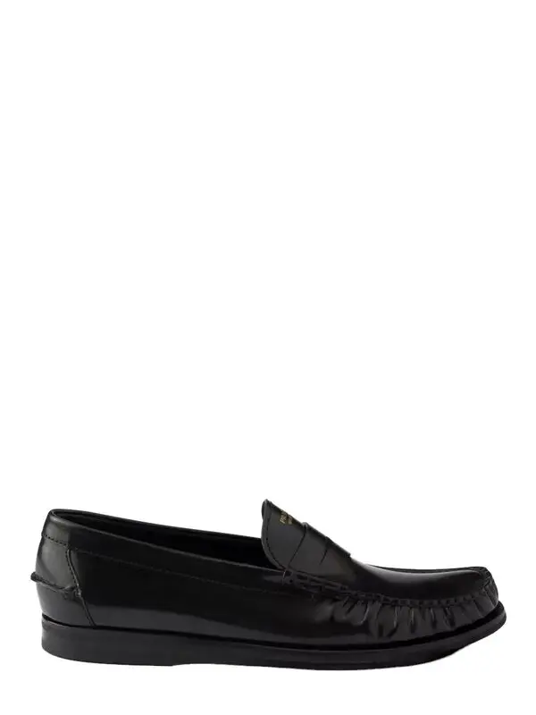Prada Brushed Leather Loafers - Black