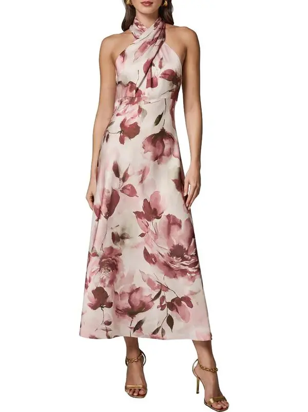 Donna Karan New York Floral Twist Neck Maxi Dress - Desert Clay