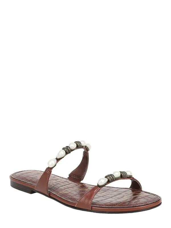 Sam Edelman Embellished Slide Sandals - Burnt Brandy
