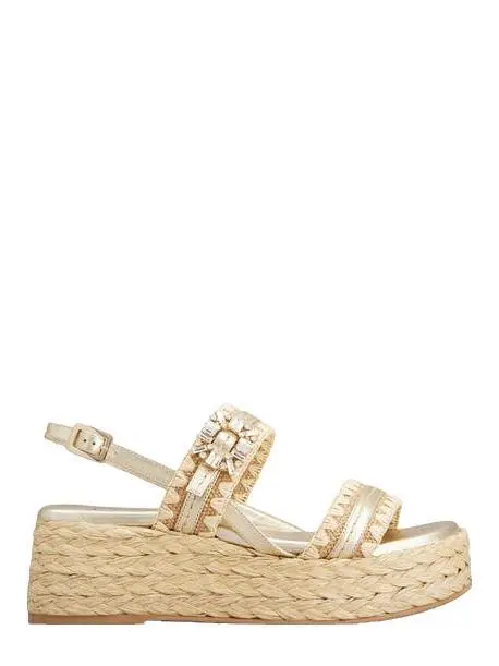 ROGER VIVIER Embellished Platform Espadrille Sandal - Crema Chiaro/oro