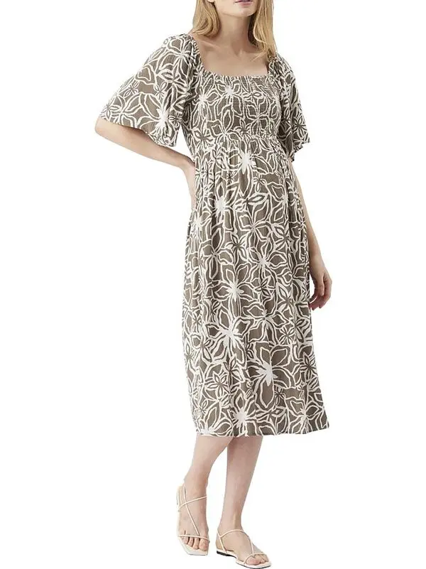 RIPE MATERNITY Alona Shirred Printed Midi Dress - Olive/white