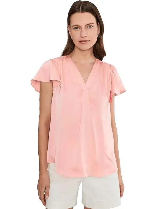 Vince Camuto V-neck Flutter Sleeve Top - Pink