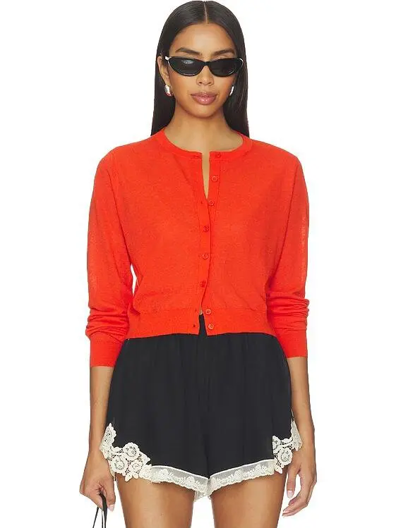 WHITE & WARREN Linen Blend Cardigan - Poppy Rouge