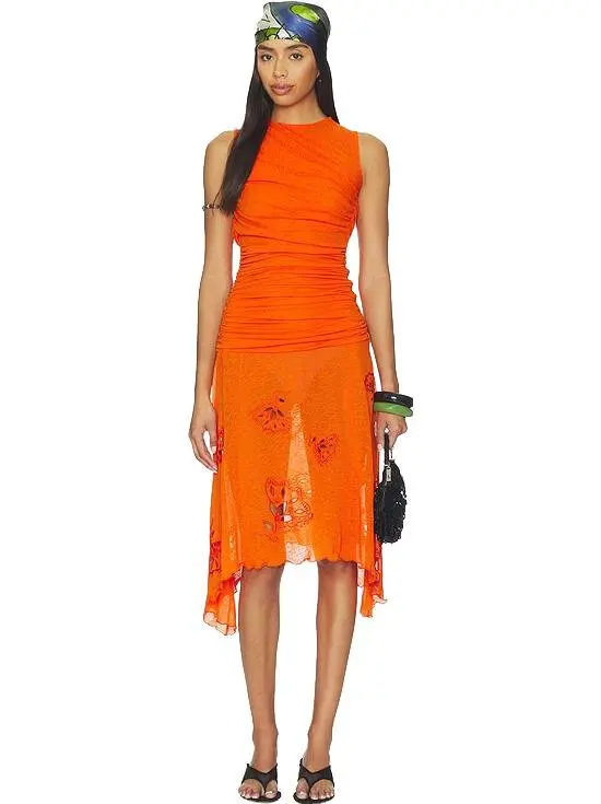 SIEDRES Nuina Dress Ruched Open Back Chiffon Dress - Orange