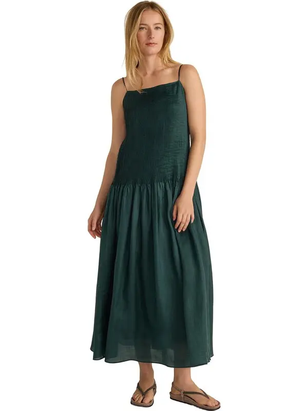 HAVEN WELL WITHIN Ramie Blend Pleated Maxi Dress - Deep Turquoise