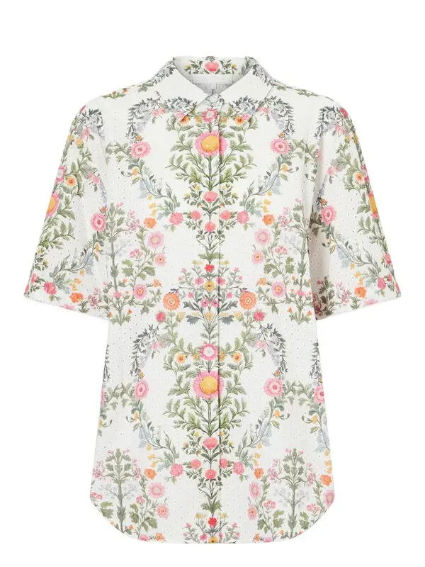 Borgo De Nor Akari Printed Broderie Anglaise Cotton Shirt - Multi