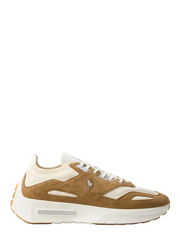 Ralph Lauren Boerum Suede-paneled Knit Sneakers - Desert Tan/deckwash White