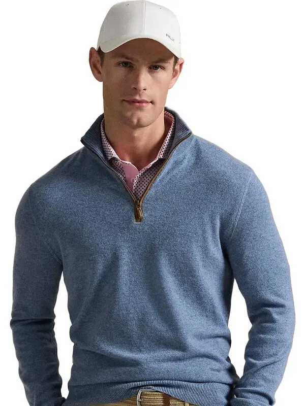 Ralph Lauren Washable Cashmere Quarter-zip Sweater - Mystic Blue Heather