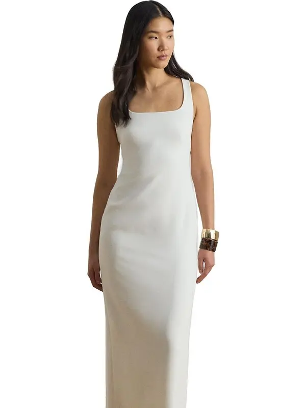 Ralph Lauren Sleeveless Twisted Back Crepe Gown - White