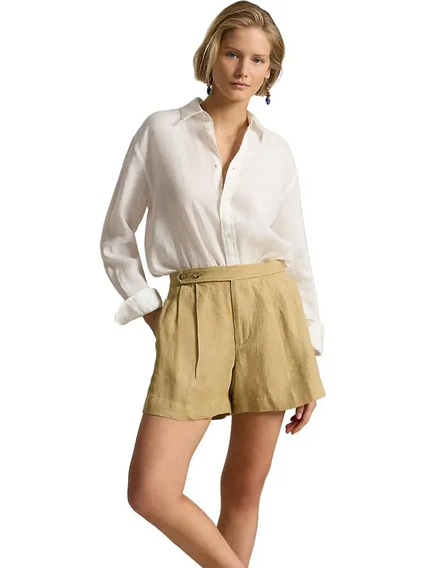 Ralph Lauren Pleated Délavé Linen Shorts - Classic Camel