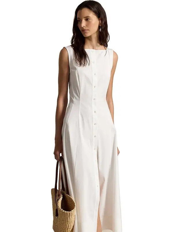 Ralph Lauren Paneled Cotton Boatneck Dress - White