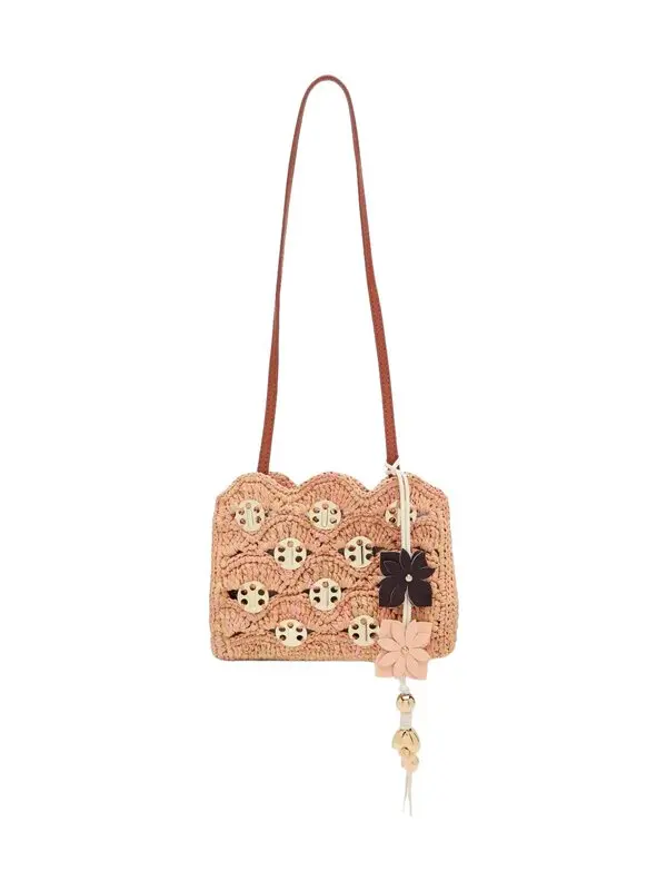 Rabanne Raffia Mini Bag With Logo Plaques - Pink