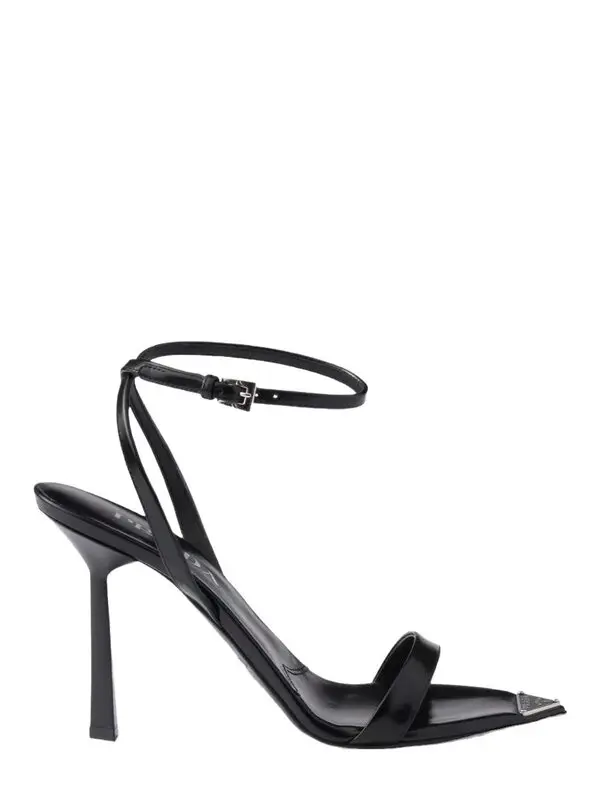 Prada Brushed Leather Pointed Toe Ankle Strap Sandals - Black