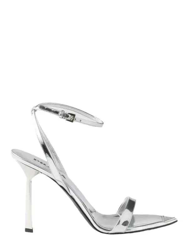 Prada Metallic Leather Pointy Toe High Heel Sandals - Silver